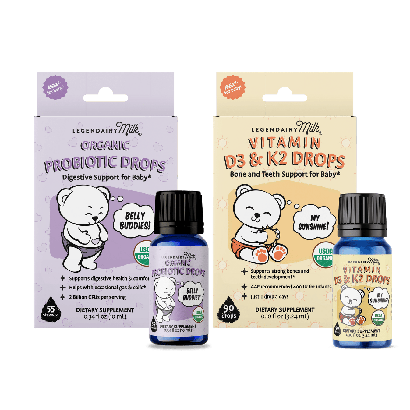 Newborn Essentials Pack | Probiotic D3K2 Drops | Legendairy Milk